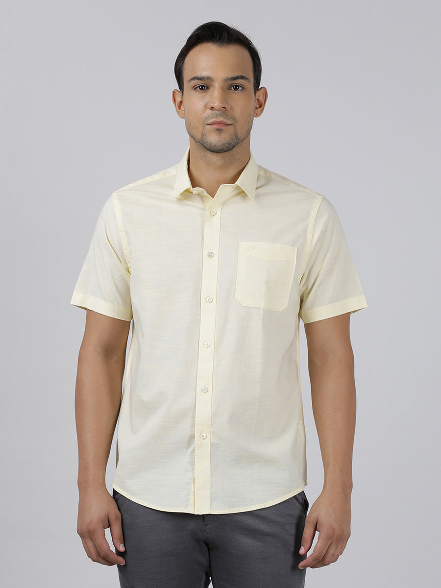 Buy Yellow Solid Half Sleeve 100% Cotton Casual Shirt – Crocodile