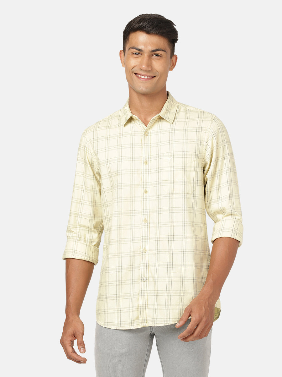 Buy Yellow Checked Full Sleeve 100% Cotton Casual Shirt – Crocodile