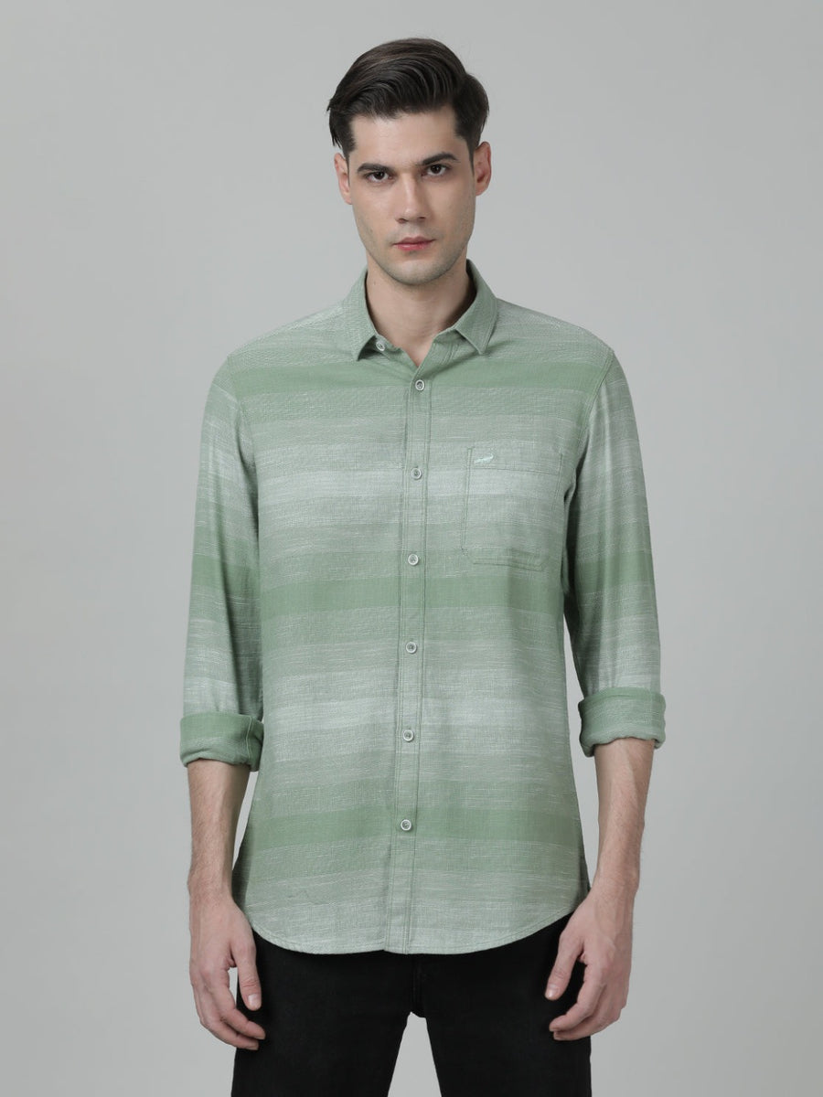Buy Green Casual Striped Full Sleeve 100% Cotton Shirt – Crocodile