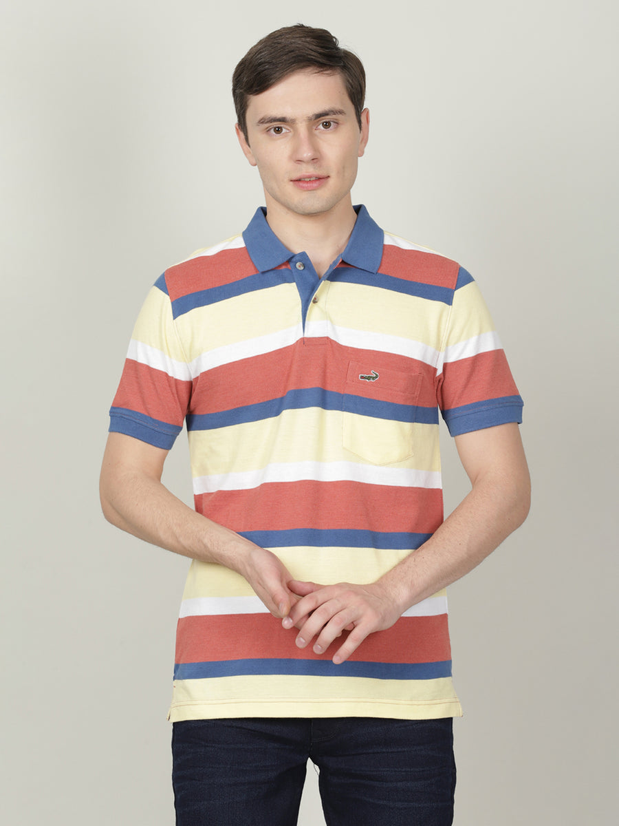 Buy Bright Cobalt Blue Striped Polo T-Shirt – Crocodile