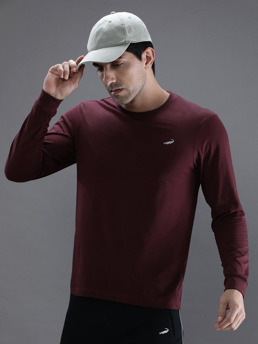 Buy Casual Wine Red Solid T-Shirt – Crocodile