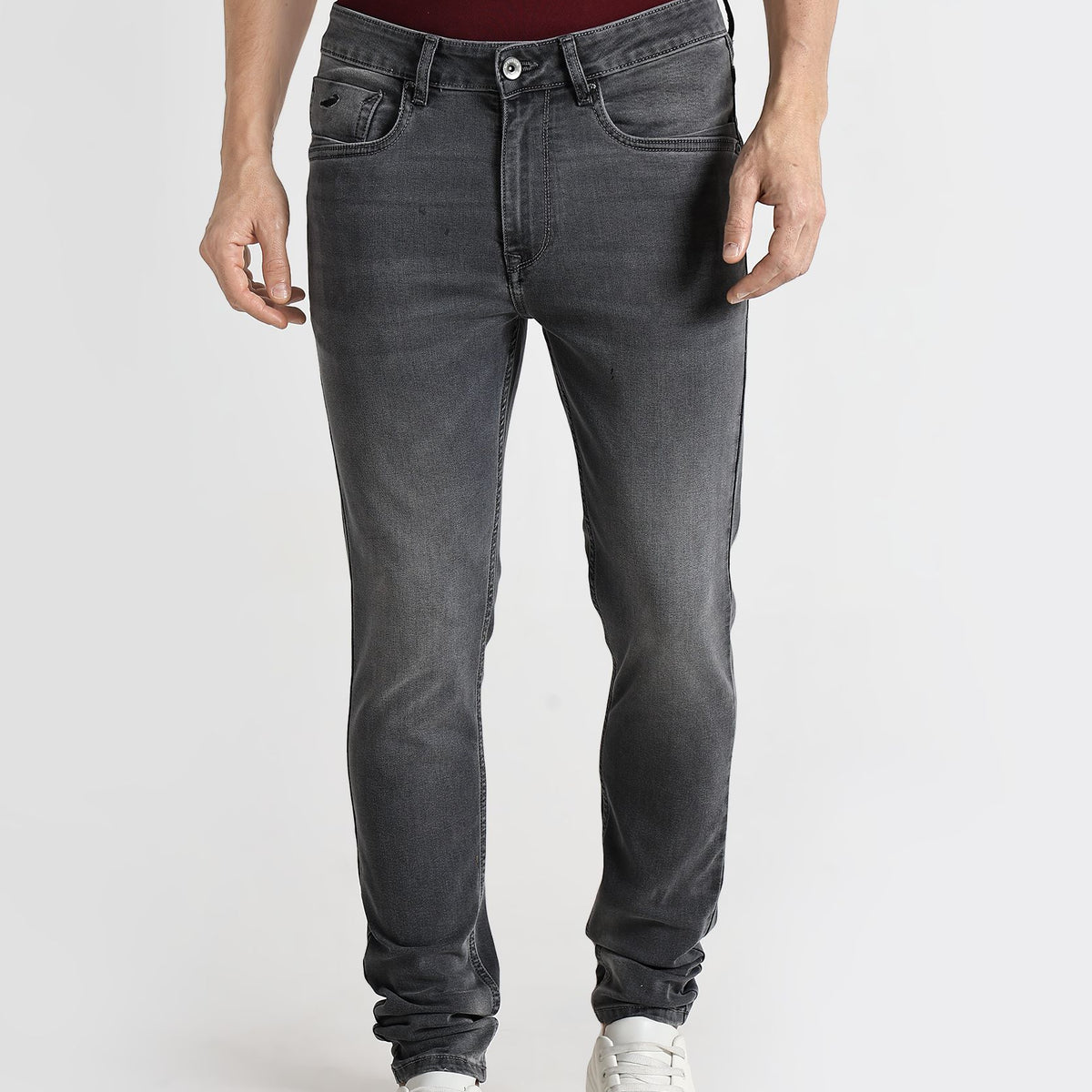 Buy Grey Natural Faded Wash Grey Denim Stretch Fabric Crocodile Slim ...