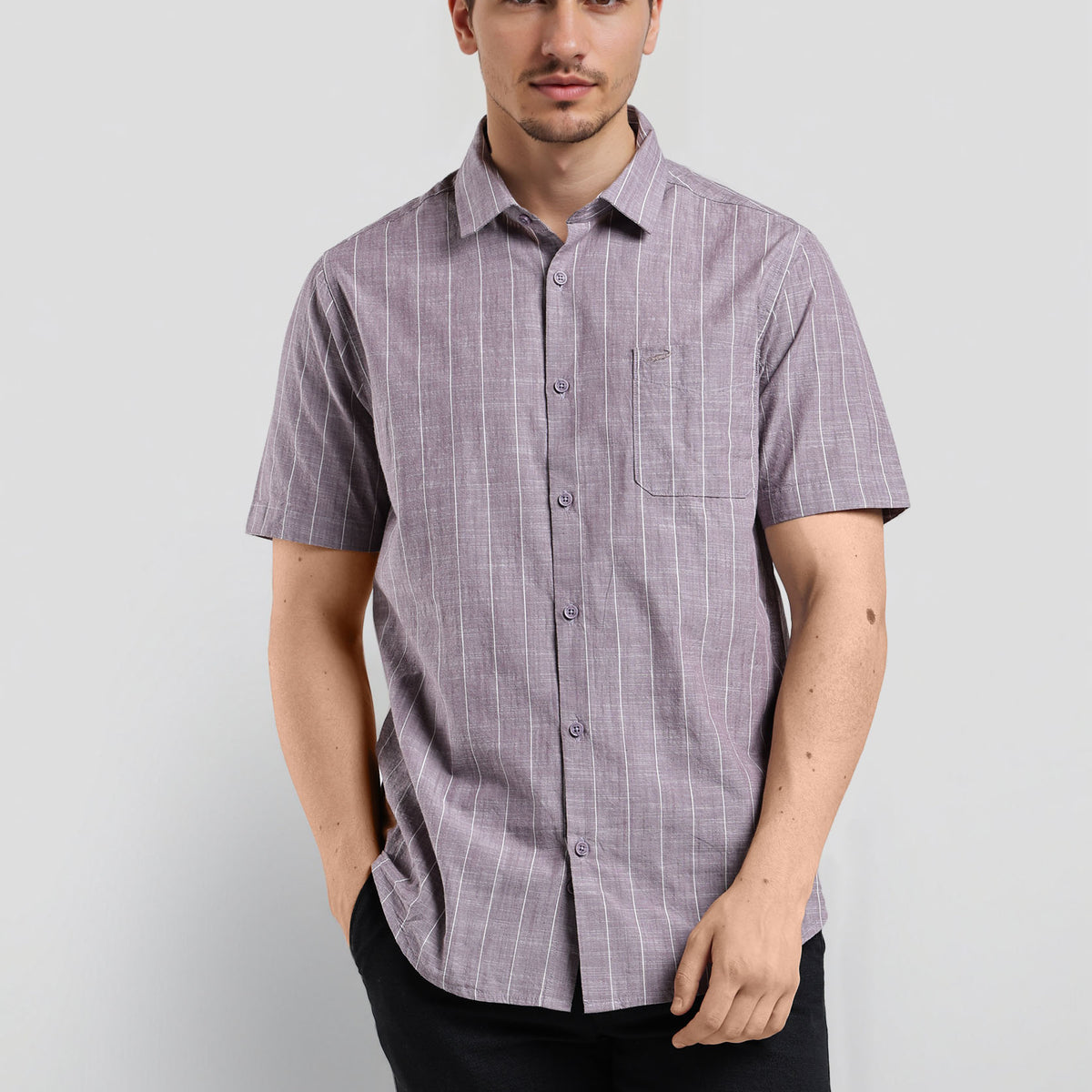 Buy Purple Cotton Fabric Pinstripe Design Chisel Shaped Pocket Comfort ...