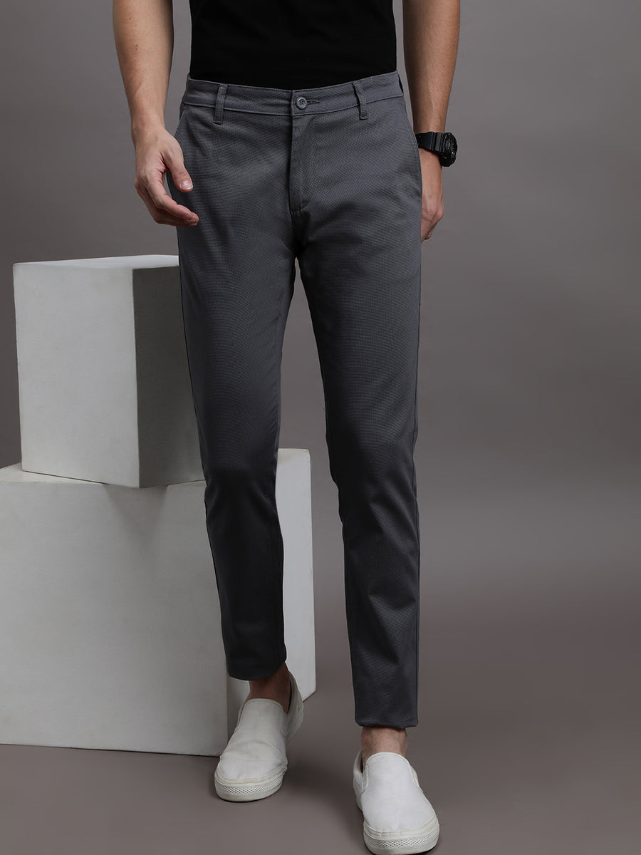 Buy Solid Dark Grey Casual Trouser Online India – Crocodile