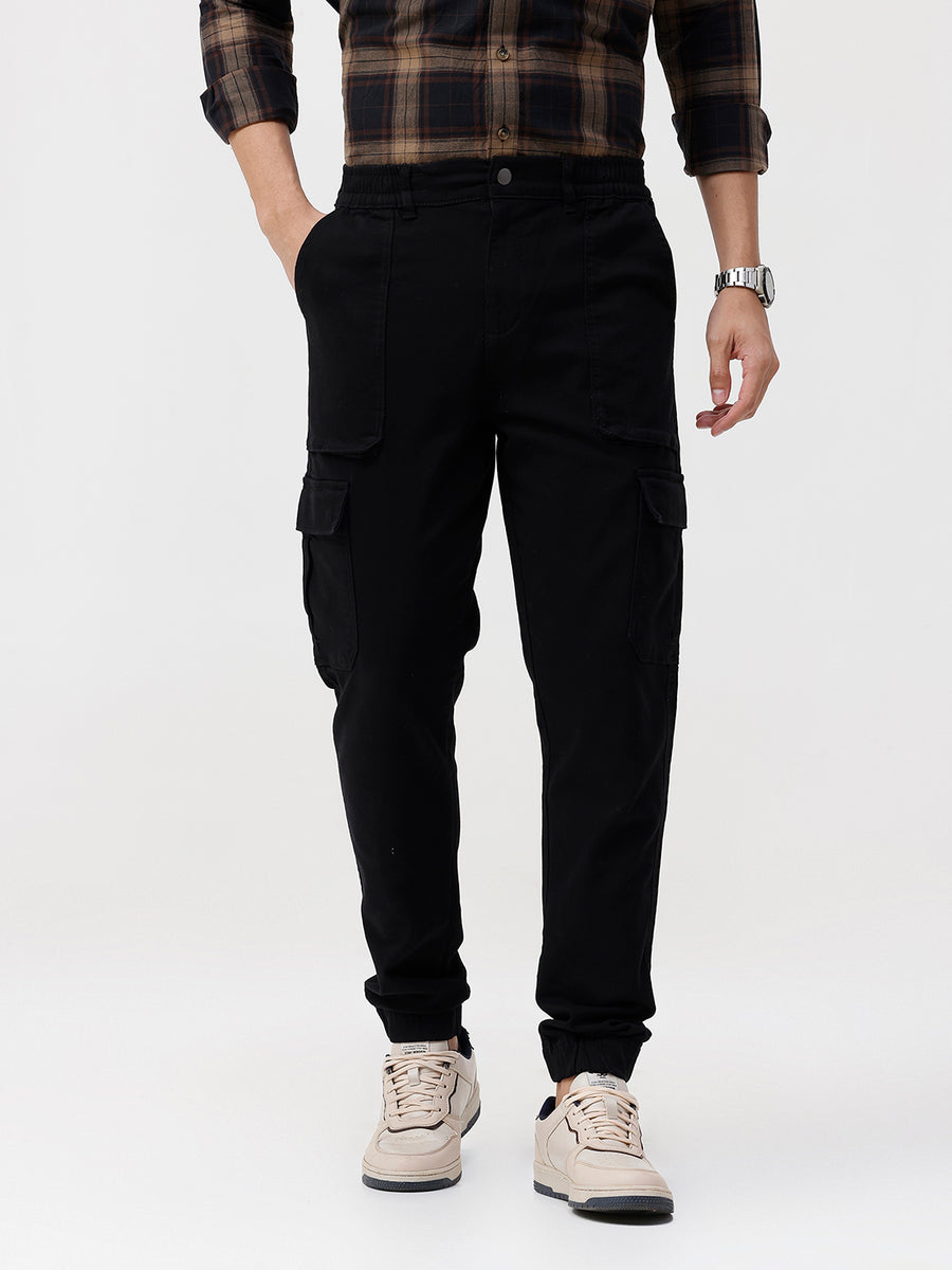 Buy Black Solid Jogger Fit Joggers Online India – Crocodile