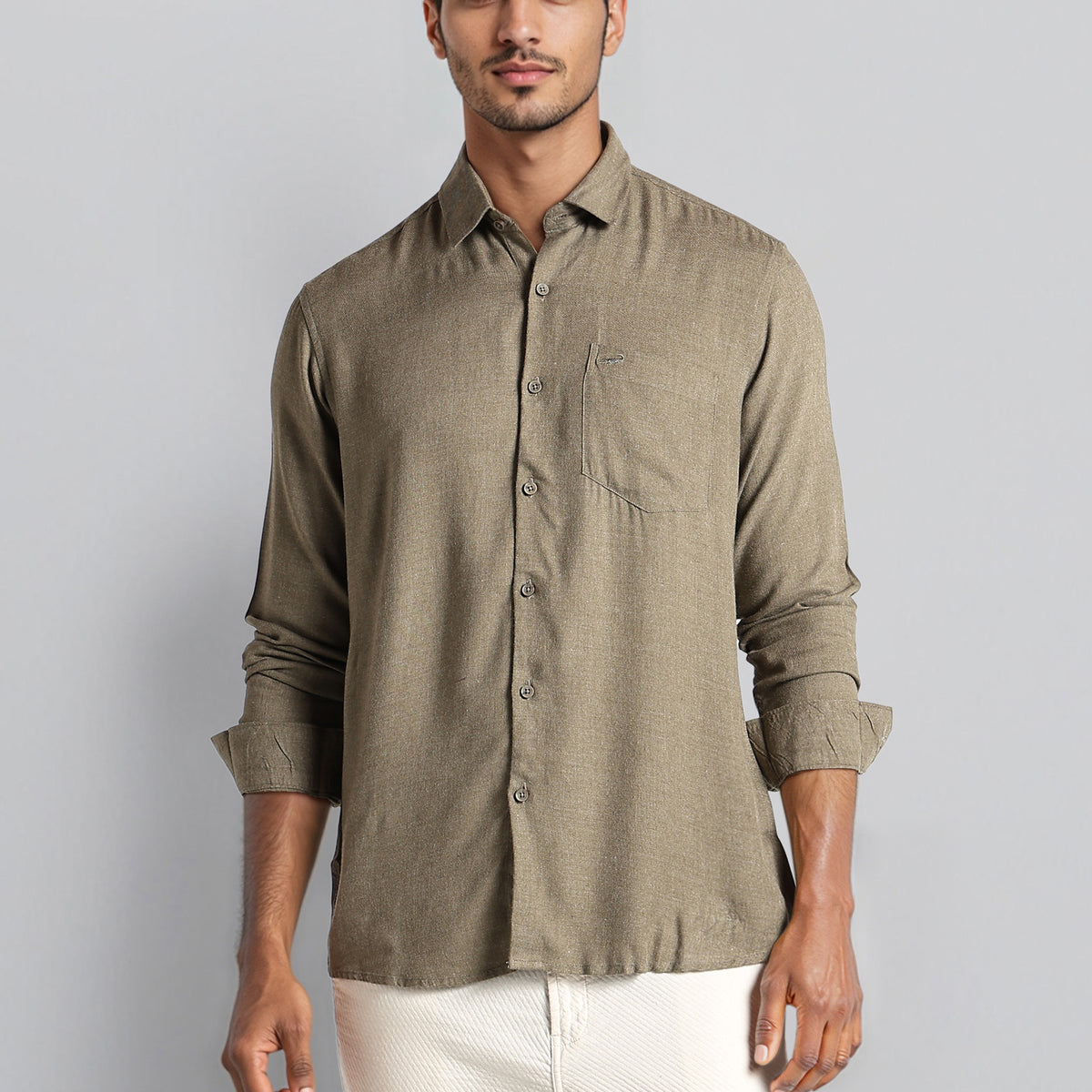 Shop Green Fluid Shirt Melange Soft Fabric Comfort Fit Shirts Online ...