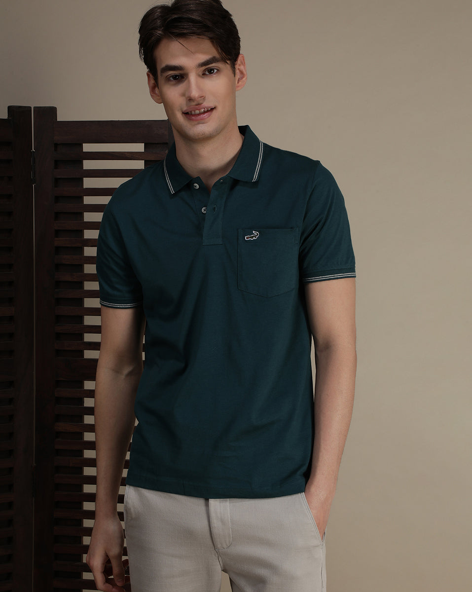 Buy Teal Blue Solid Polo T-Shirt with Pocket – Crocodile