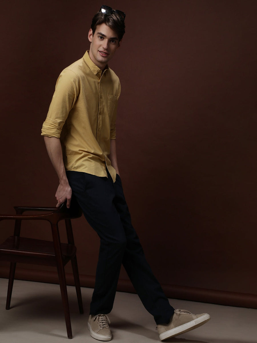 Buy Mustard Yellow Solid Full Sleeve 100% Cotton Shirt Online India ...