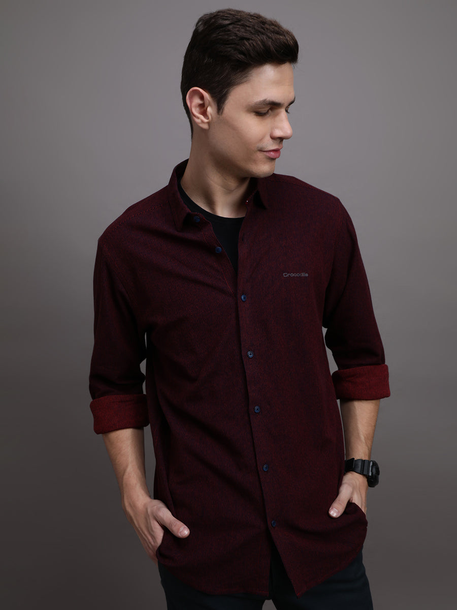 Buy Red Striped Full Sleeve 100% Cotton Shirt – Crocodile